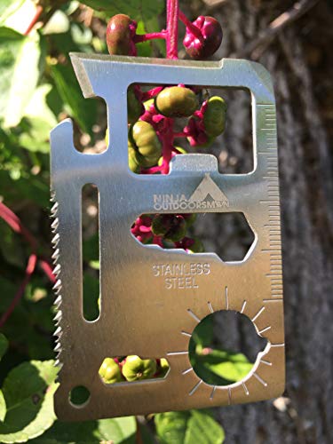 Ninja Outdoorsman 11 in 1 Stainless Steel Credit Card Pocket Sized Survival Multi Functional Tool - Stocking Stuffers, Christmas Gifts Under 10 Dollars (Single, Silver)