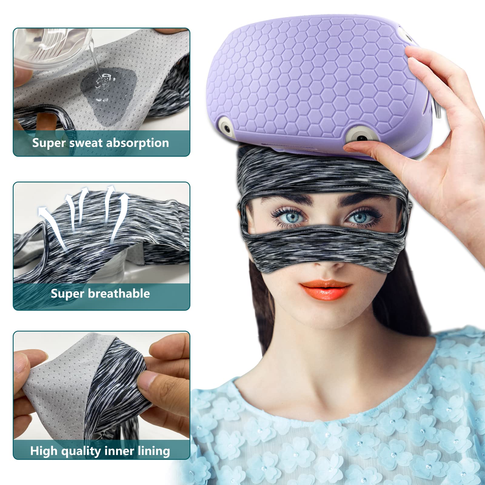 JYMEGOVR for Oculus Quest 2 Silicone Cover, Protective Cover Accessories for Meta VR, Multi Colors Soft Shell Skin, Controller Grips & Face Cover Set (Purple)