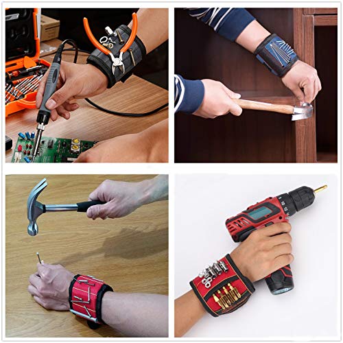 WARTOOL Magnetic Wristband Tool Belt with 5 Strong Magnets for Holding Screws, Nails, Bolts, Drill Bits, Perfect Gifts for Men/Women,Dad, Husband, Boyfriend, DIY Handyman, Woodworker Black