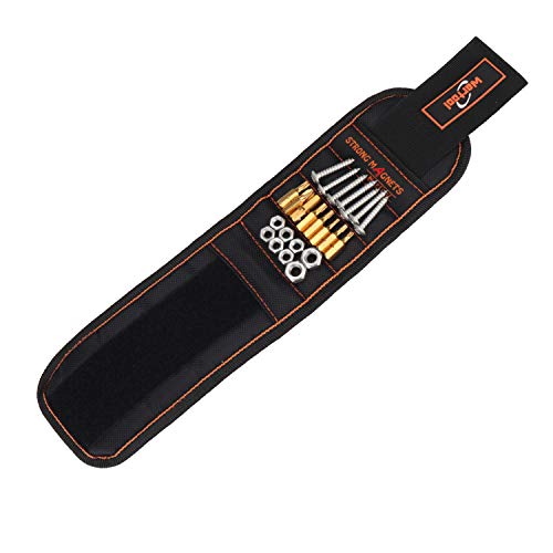 WARTOOL Magnetic Wristband Tool Belt with 5 Strong Magnets for Holding Screws, Nails, Bolts, Drill Bits, Perfect Gifts for Men/Women,Dad, Husband, Boyfriend, DIY Handyman, Woodworker Black