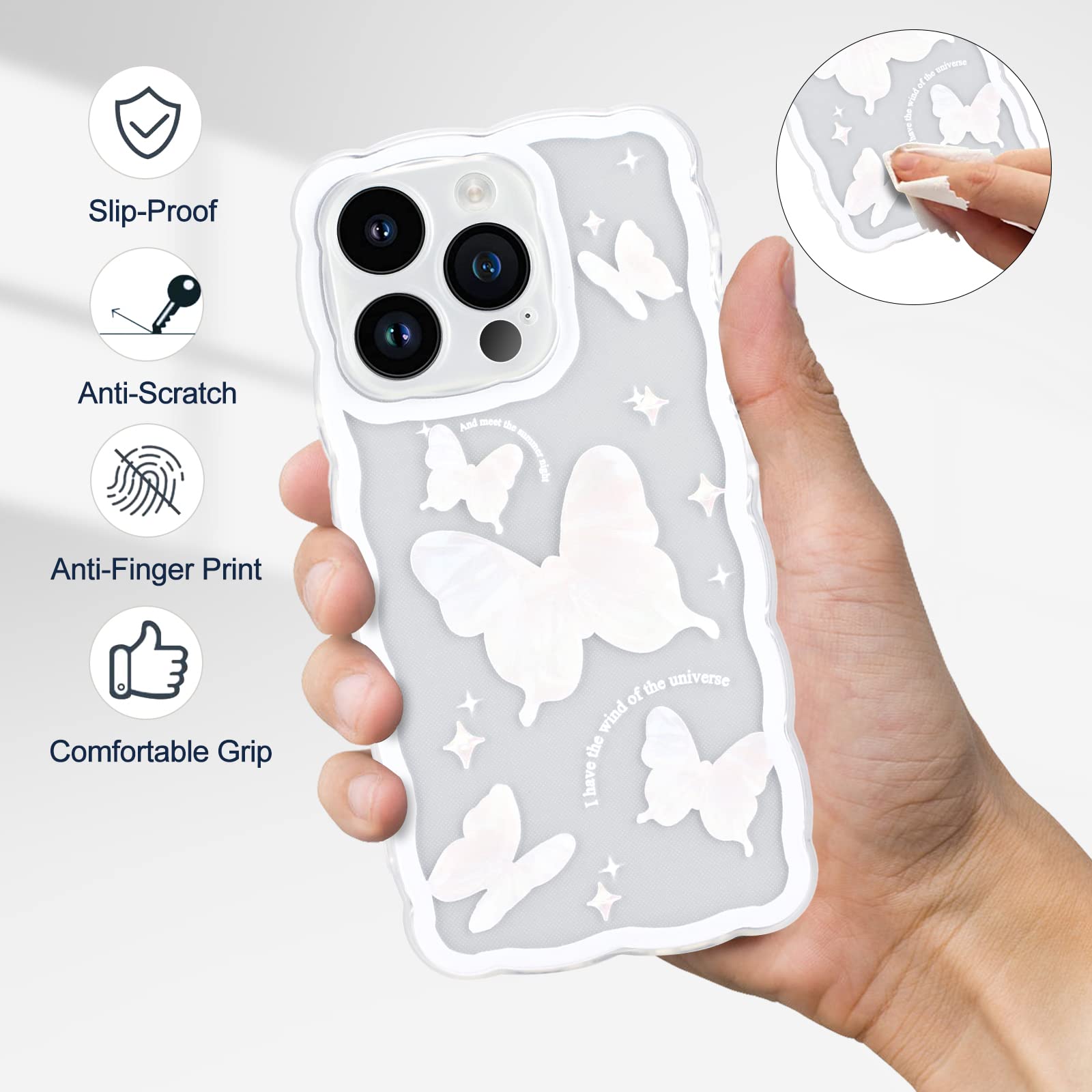 PNATEE Case for iPhone XR, Cute Cartoon White Butterflies, Unique Kawaii TPU Bumper Protective Case
