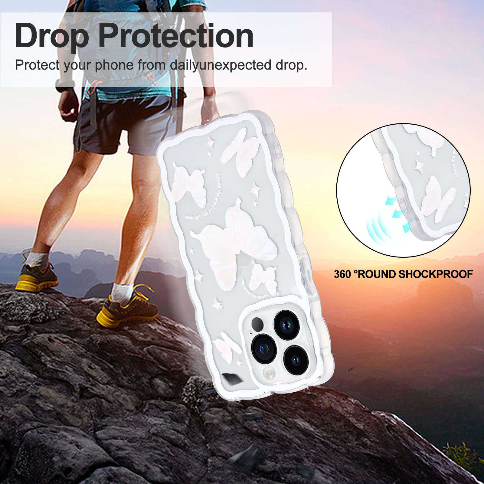 PNATEE Case for iPhone XR, Cute Cartoon White Butterflies, Unique Kawaii TPU Bumper Protective Case
