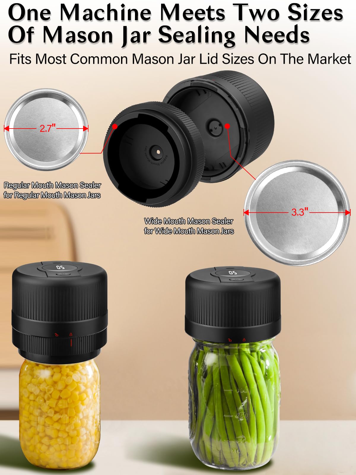 Electric Vacuum Sealer Kit - Wide & Regular Mouth Mason Jar Vacuum Sealer for Food Storage