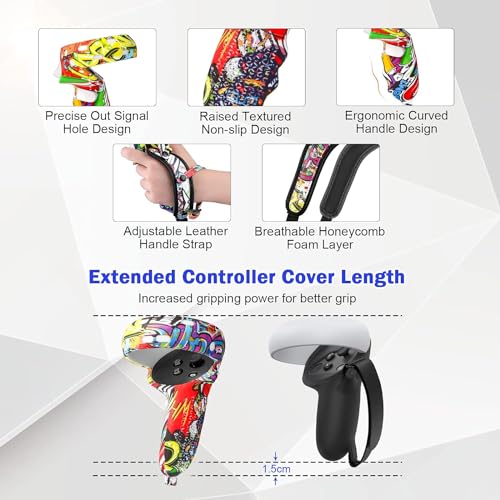 Relohas VR Accessories for Oculus Quest 2, Silicone Set for Meta Quest 2, Include Controller Grip Leather Cover, VR Shell Cover, Face Cover, Lens Cover and 10PCS Disposable Eye Cover(Street Graffiti)