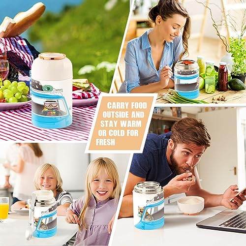 CUPADA Funny Cats Vacation Food Jar, Car Driving Insulated Hot Food Jars Vacuum 17OZ with Folding Spoon for Work Trip Picnic Camping