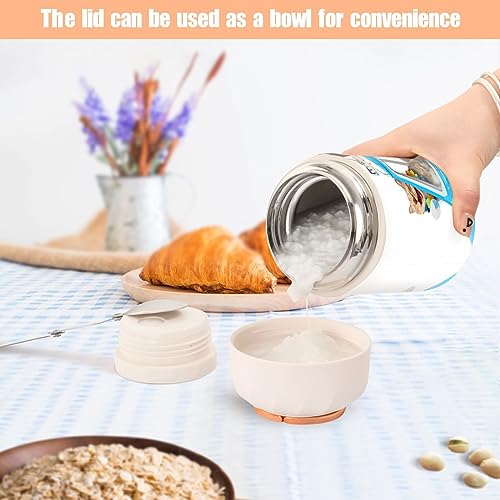 CUPADA Funny Cats Vacation Food Jar, Car Driving Insulated Hot Food Jars Vacuum 17OZ with Folding Spoon for Work Trip Picnic Camping