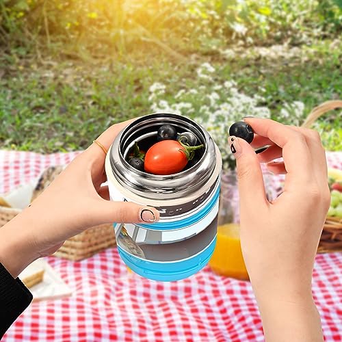 CUPADA Funny Cats Vacation Food Jar, Car Driving Insulated Hot Food Jars Vacuum 17OZ with Folding Spoon for Work Trip Picnic Camping