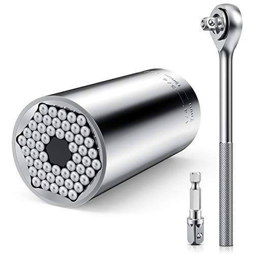 Universal Socket Tools Gifts for Men - Socket Set with Power Drill Adapter, Unique Gadgets Super Socket Set, Handy DIY Tools Stocking Stuffers Gifts for Men/Dad/Husband/Women(7-19mm)