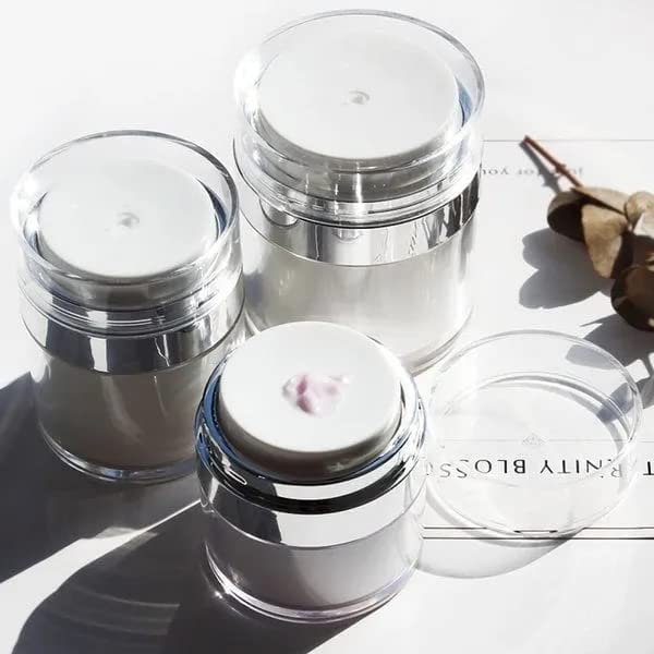 3 Pcs Cream Jar Vacuum Bottle, 15/30/50ml Airless Pump Jar Empty Cosmetic Container, Portable Refillable Push Down Pump Dispenser, Leak-Proof Makeup Creams Travel Container (A-15ML)