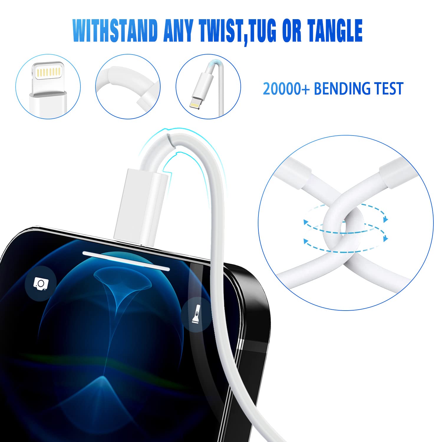 Eettvekd 5Pack(3/3/6/6/10FT) Lightning Cable Fast Charging Cable MFi Certified Original iPhone Charger Cord Compatible for iPhone 14/13 mini/13/12/11 Pro MAX/XR/XS/8/7/Plus/6S/SE/iPad-White