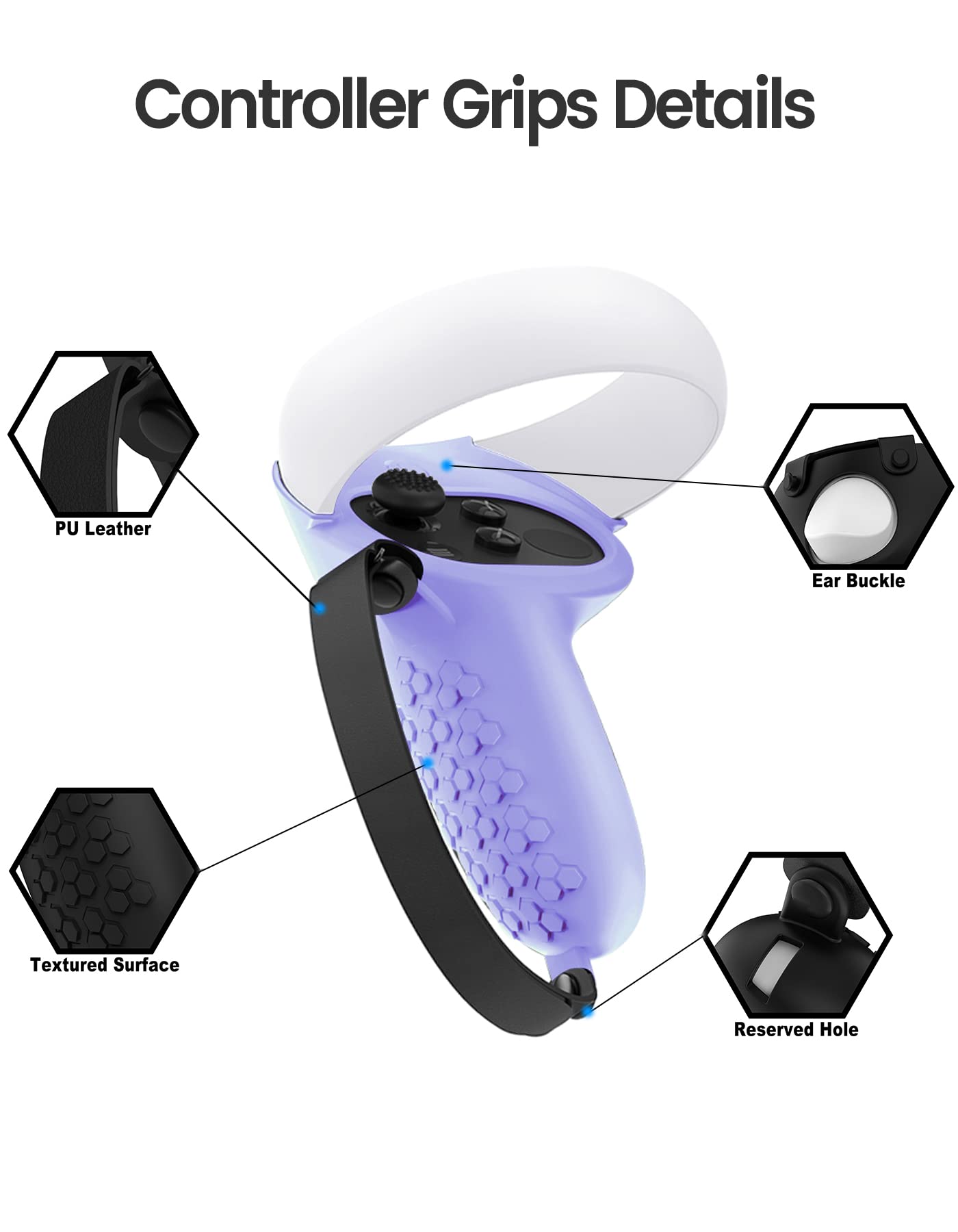 Gwyoneaon Protective Cover for Oculus/Meta Quest 2 Accessories, Silicone Controllers Grip Cover Protector, Soft Shell Skin with Face Cover and Lens Cover (Purple)