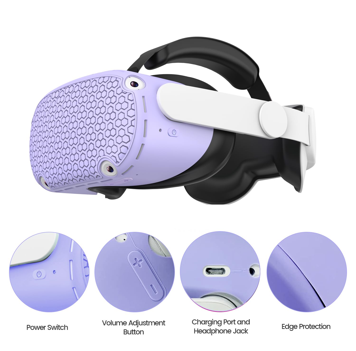Gwyoneaon Protective Cover for Oculus/Meta Quest 2 Accessories, Silicone Controllers Grip Cover Protector, Soft Shell Skin with Face Cover and Lens Cover (Purple)