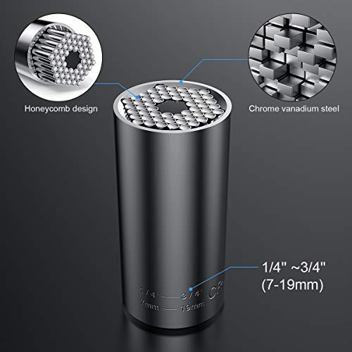 Universal Socket Tools Gifts for Men - Socket Set with Power Drill Adapter, Unique Gadgets Super Socket Set, Handy DIY Tools Stocking Stuffers Gifts for Men/Dad/Husband/Women(7-19mm)