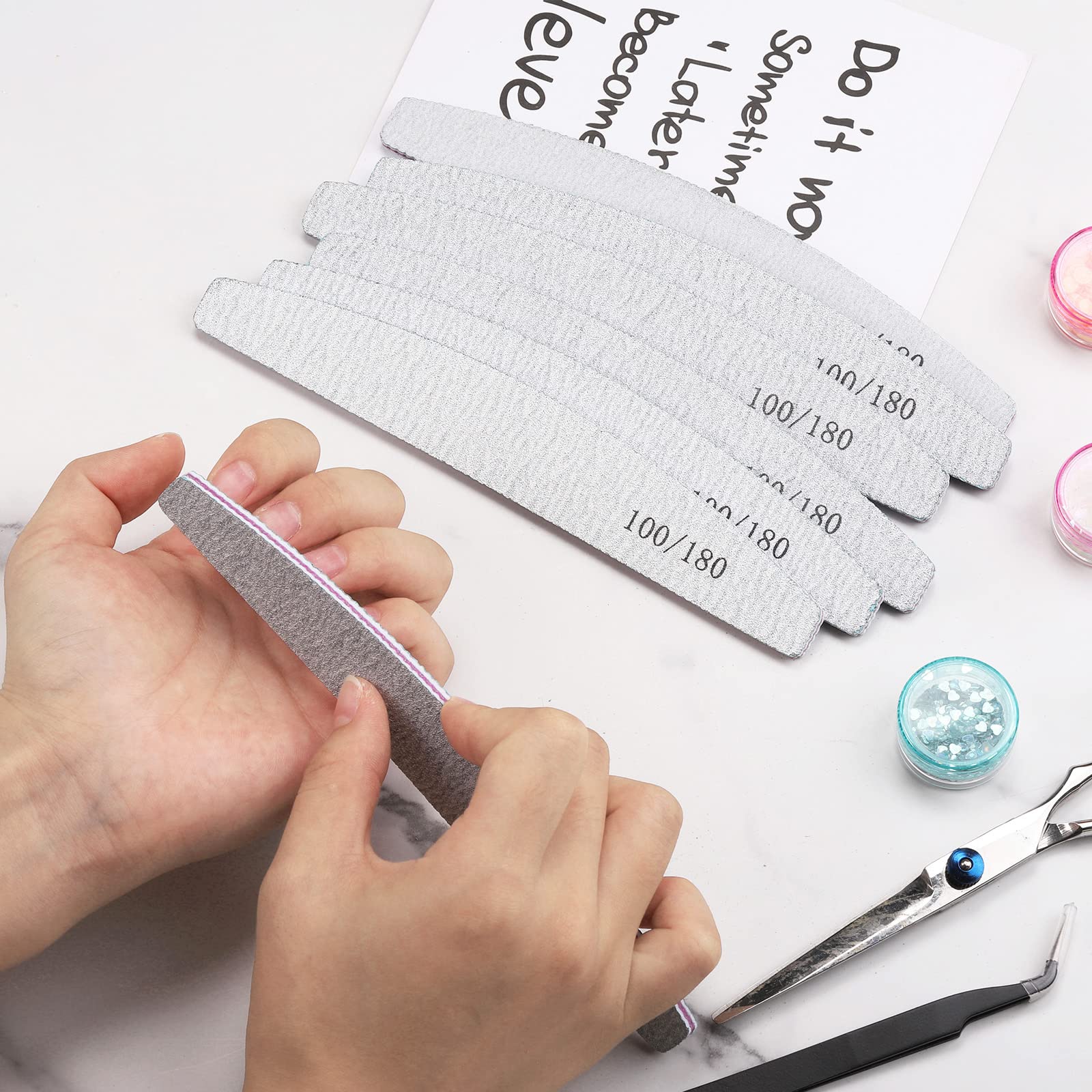 BTYMS 25 Pcs 100/180 Grit Nail Files and Buffers Professional Double Sided Emery Boards Manicure Tool for Acrylic Nails