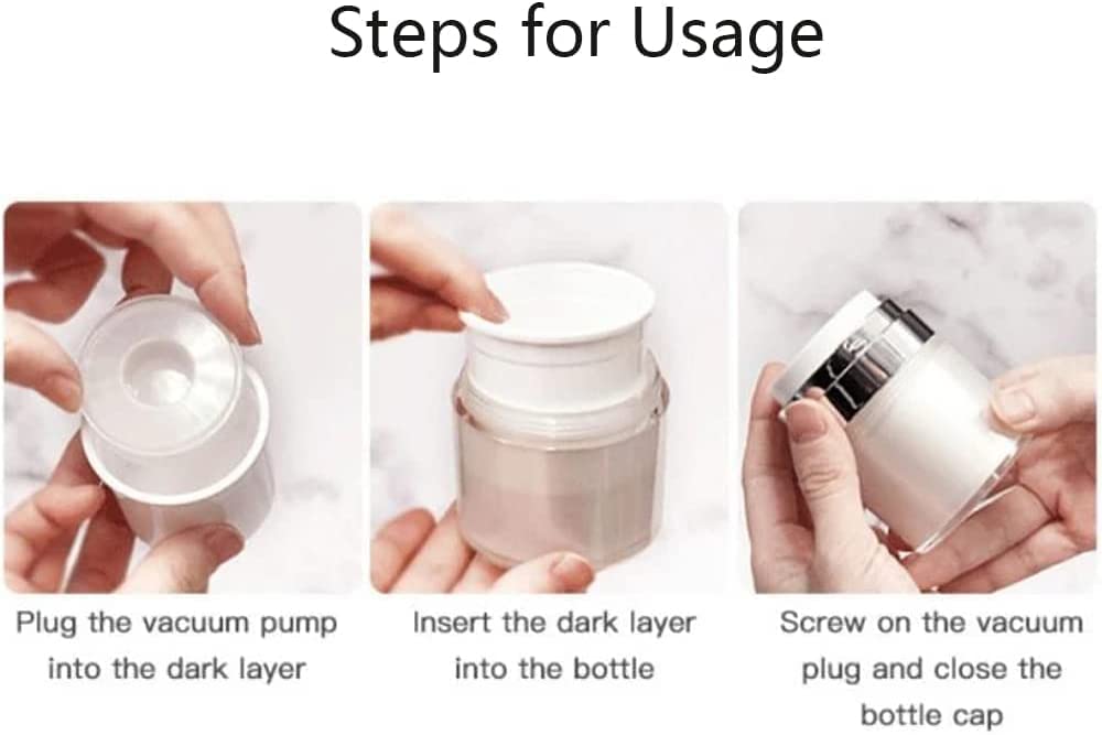 3 Pcs Cream Jar Vacuum Bottle, 15/30/50ml Airless Pump Jar Empty Cosmetic Container, Portable Refillable Push Down Pump Dispenser, Leak-Proof Makeup Creams Travel Container (A-15ML)
