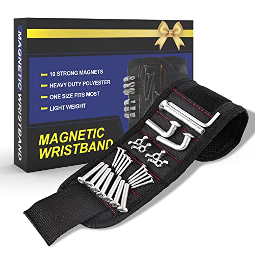 Magnetic Wristband, SURGEDO Magnetic Wrist Tool Holder with Strong Magnet for Screws, Magnetic Screw Tool Holder on Your Wrist, Excellent Small Guy Gifts for Dad Men Husband, Black
