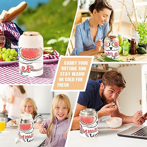 CUPADA Cat Watermelon Food Jar, Funny Summer Time Insulated Hot Food Jars Vacuum 17OZ with Folding Spoon for Work Trip Picnic Camping