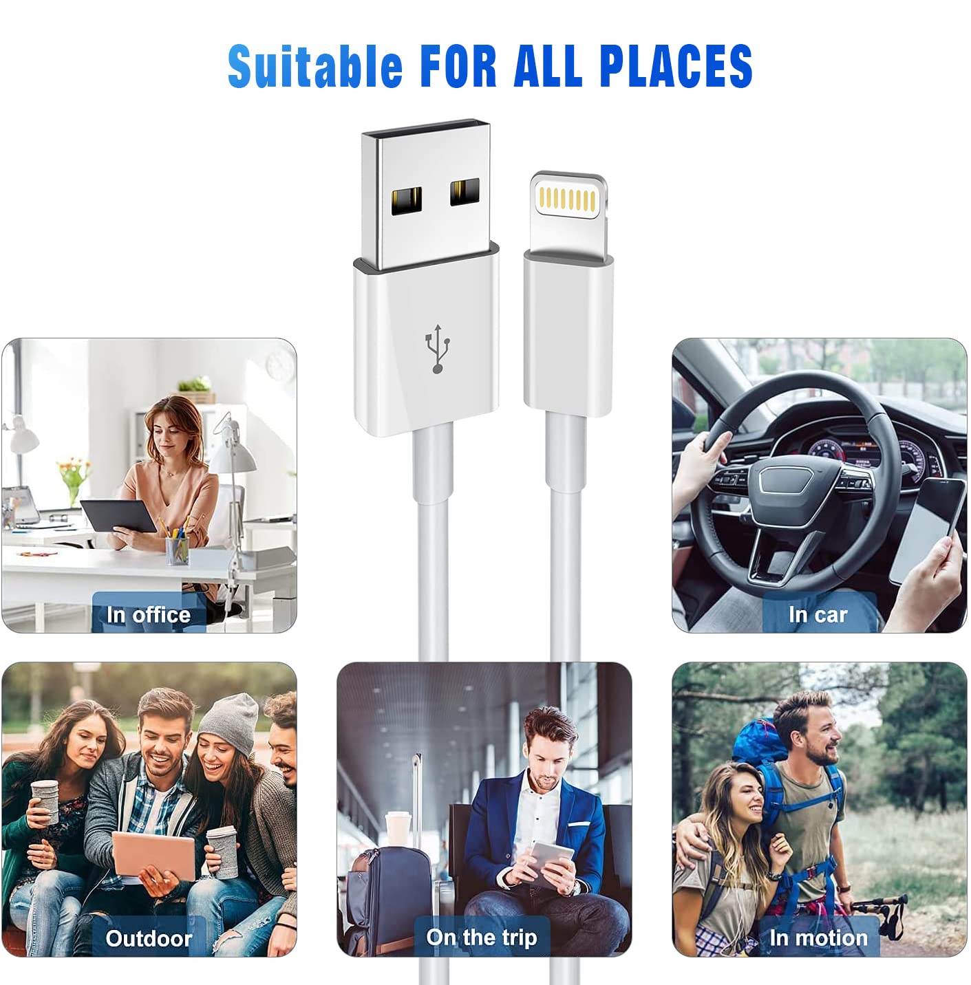 Eettvekd 5Pack(3/3/6/6/10FT) Lightning Cable Fast Charging Cable MFi Certified Original iPhone Charger Cord Compatible for iPhone 14/13 mini/13/12/11 Pro MAX/XR/XS/8/7/Plus/6S/SE/iPad-White