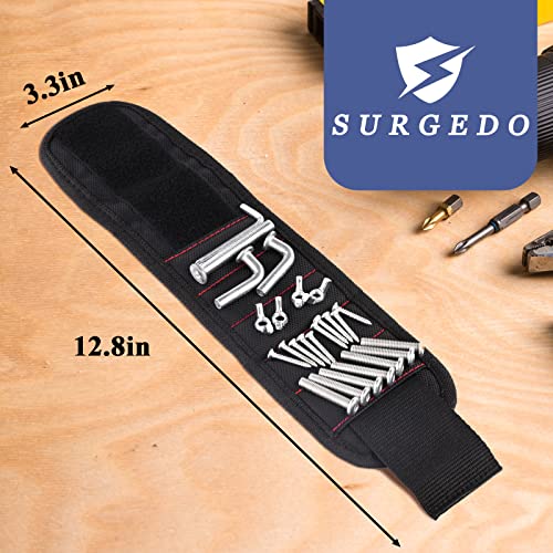 Magnetic Wristband, SURGEDO Magnetic Wrist Tool Holder with Strong Magnet for Screws, Magnetic Screw Tool Holder on Your Wrist, Excellent Small Guy Gifts for Dad Men Husband, Black