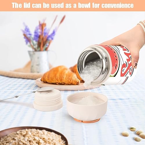 CUPADA Cat Watermelon Food Jar, Funny Summer Time Insulated Hot Food Jars Vacuum 17OZ with Folding Spoon for Work Trip Picnic Camping