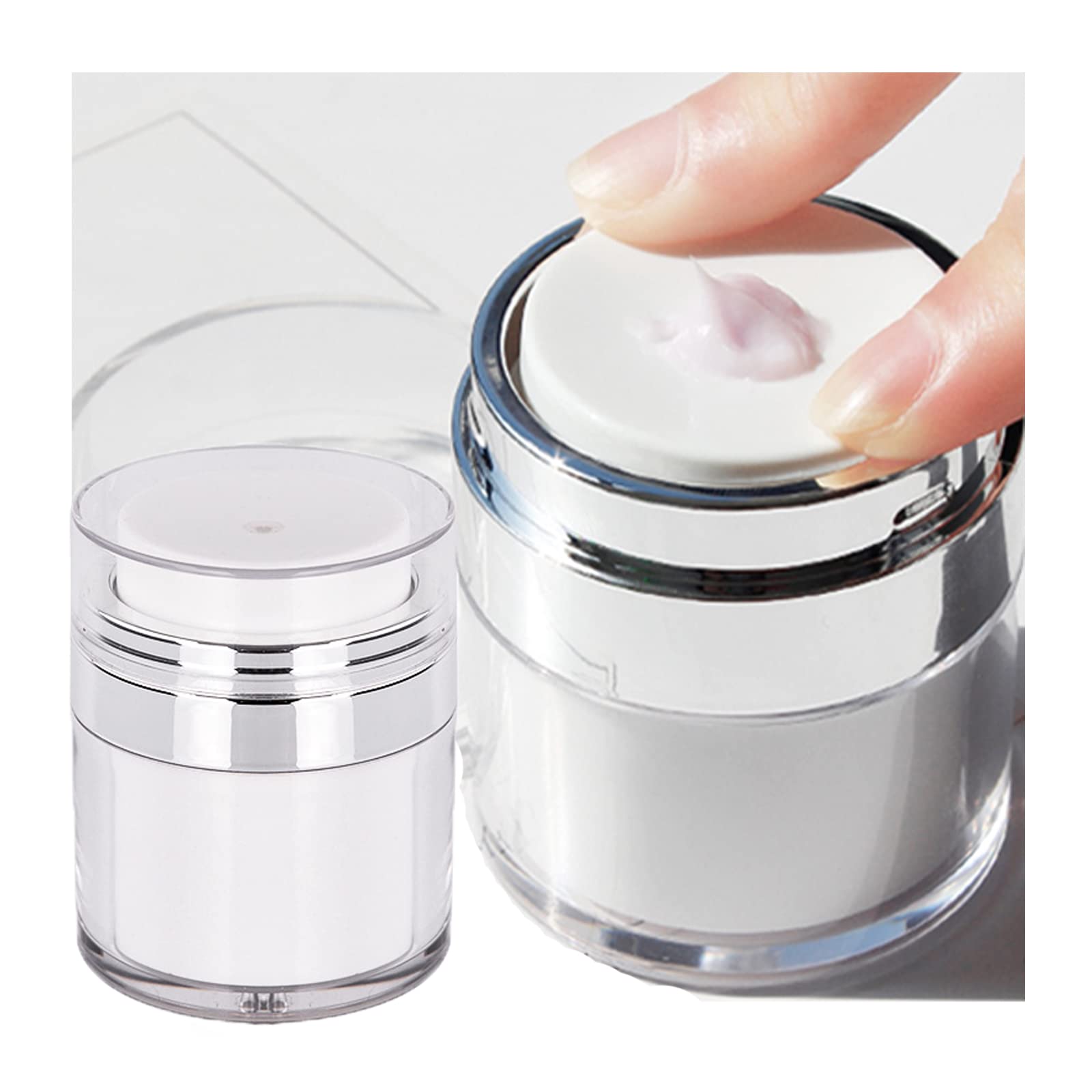 3 Pcs Cream Jar Vacuum Bottle, 15/30/50ml Airless Pump Jar Empty Cosmetic Container, Portable Refillable Push Down Pump Dispenser, Leak-Proof Makeup Creams Travel Container (A-15ML)