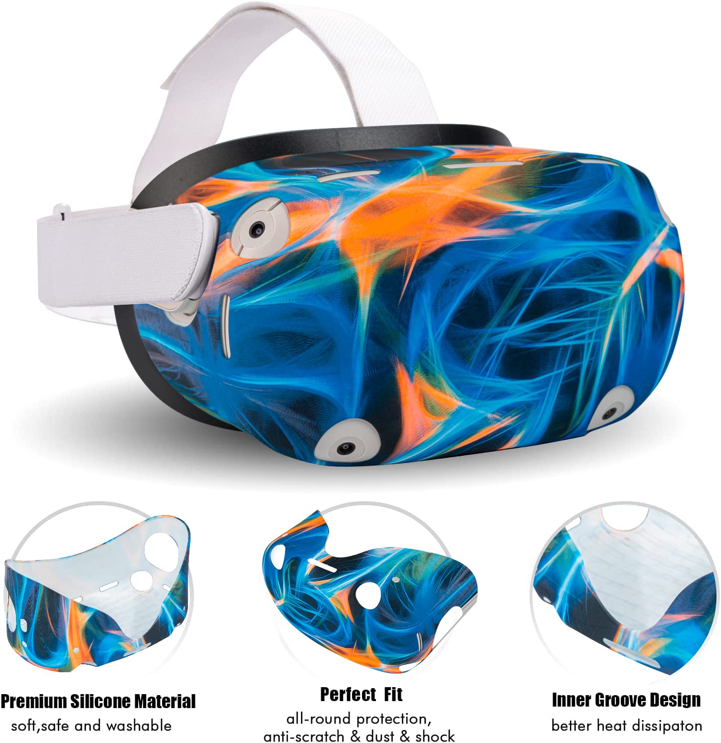 Compatible with Oculus Quest 2 Accessories, Silicone Face Cover, VR Shell Cover,Touch Controller Grip Cover,Protective Lens Cover,Disposable Eye Cover (Aurora)