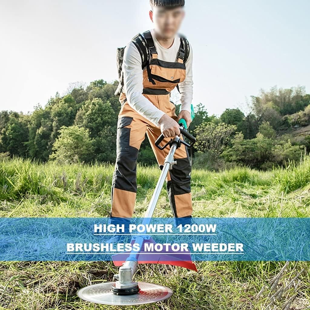RUTAVM Handheld String Trimmer Battery Grass Cutter Electric Lawn Mower, Garden Grass Trimmer Cordless with Wheels with Armrest