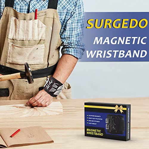 Magnetic Wristband, SURGEDO Magnetic Wrist Tool Holder with Strong Magnet for Screws, Magnetic Screw Tool Holder on Your Wrist, Excellent Small Guy Gifts for Dad Men Husband, Black