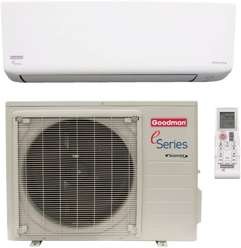 Goodman 12,000 BTU E-Series Wall Mounted Ductless Mini Split Heat Pump with 12,000 BTU Cooling Capacity, Up to 550 sq ft in Size, in White