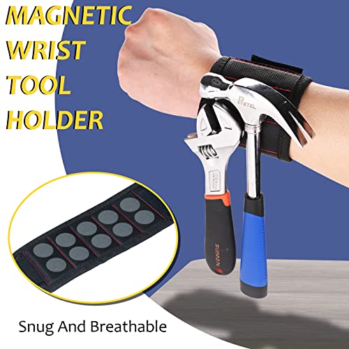 Magnetic Wristband, SURGEDO Magnetic Wrist Tool Holder with Strong Magnet for Screws, Magnetic Screw Tool Holder on Your Wrist, Excellent Small Guy Gifts for Dad Men Husband, Black