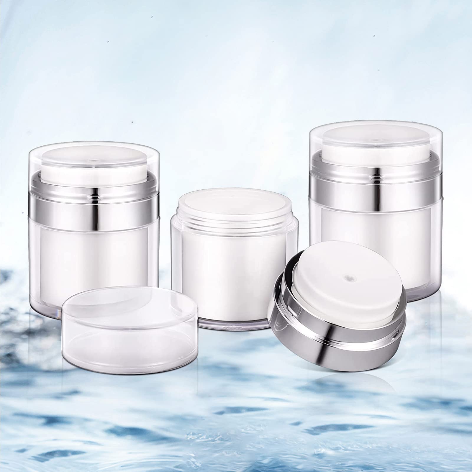 Airless Pump Jar, 5PCS Cream Jar Vacuum Bottle Refillable Travel Containers for Toiletries, Airless Pump Bottles for Lotions And Creams(1.7Oz/50ml)