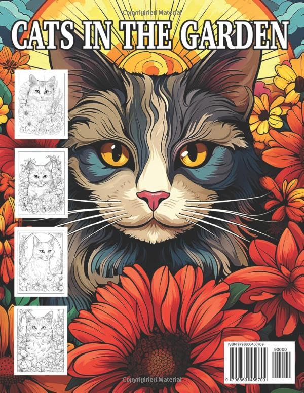 Cats In The Garden Coloring Book: 50 Cute Cats With BloomIng Flowers and Butterflies