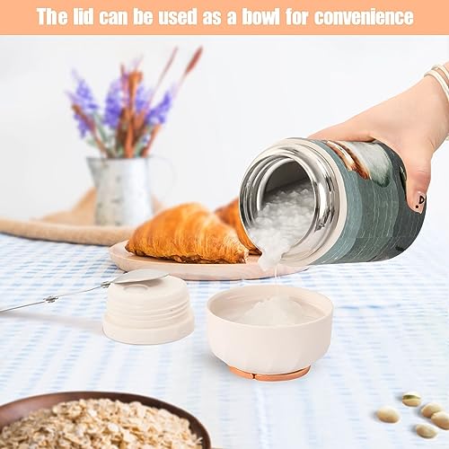 CUPADA Watercolor Cat Seamaid Food Jar, Sea Waves Fishes Insulated Hot Food Jars Vacuum 17OZ with Folding Spoon for Work Trip Picnic Camping