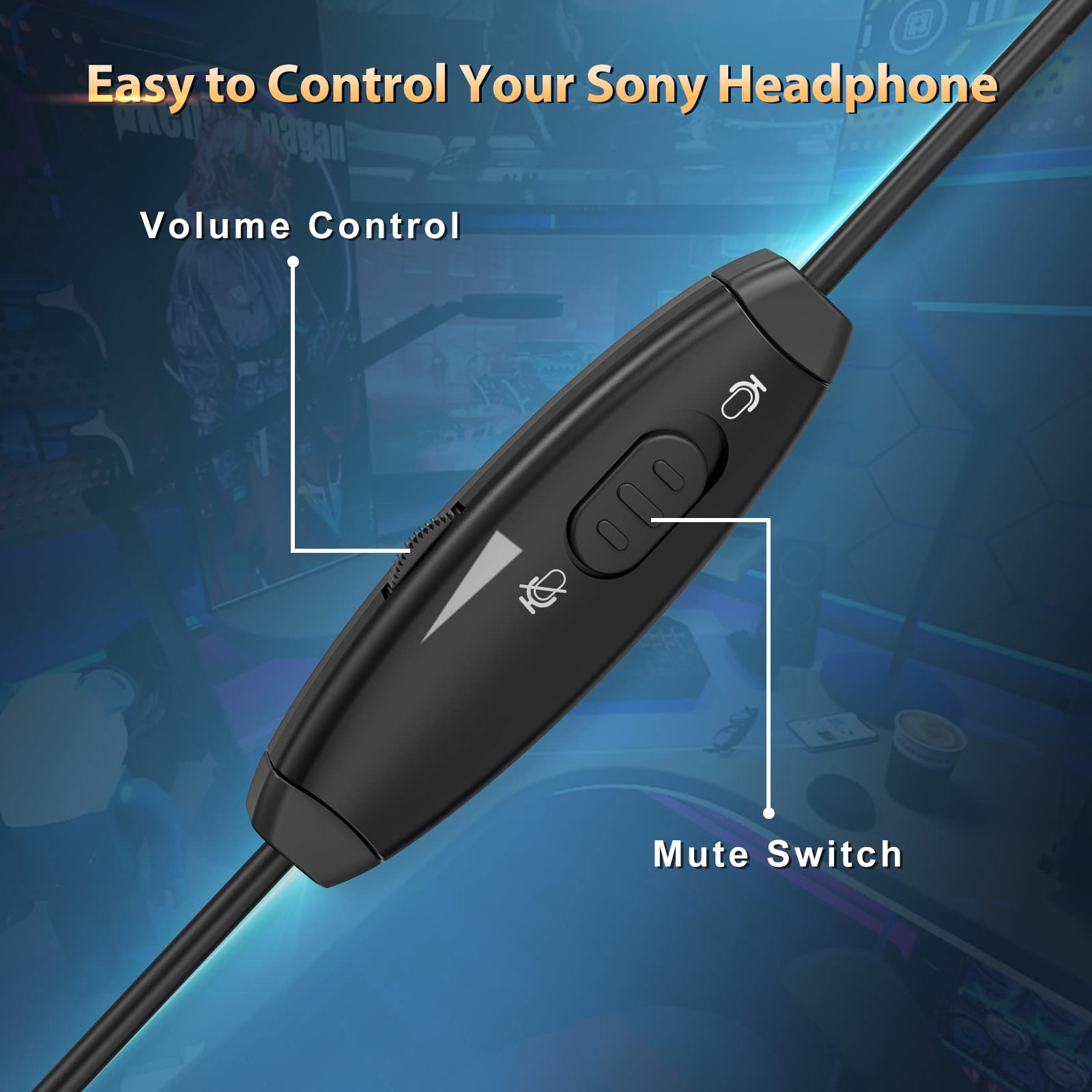 FULAIM Boom Microphone Cable Compatible with Sony WH-1000XM4 & WH-1000XM3 Headphones with Volume Control & Mute Switch for PC, Laptop, PS4 PS5 Xbox One Controller (Renewed)