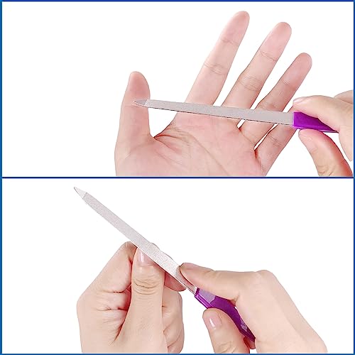 Nail Files for Natural Nails (6 PCs), Metal Nail Files Made of Stainless Steel with Sharp Pointed Tip Non Slip Handle, Double Sided Fingernail Files Sapphire Grit limas de uñas metálicas Color Purple