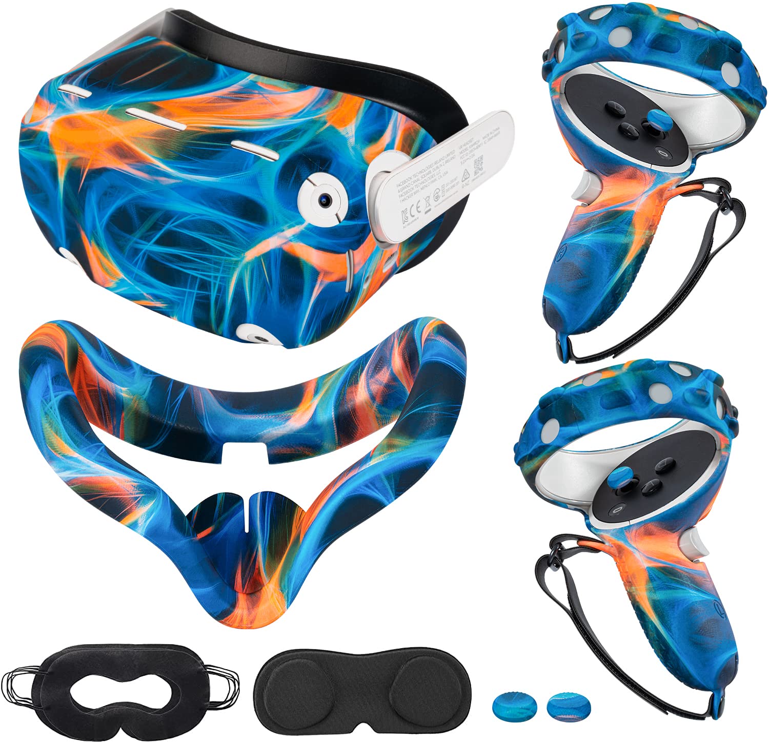Compatible with Oculus Quest 2 Accessories, Silicone Face Cover, VR Shell Cover,Touch Controller Grip Cover,Protective Lens Cover,Disposable Eye Cover (Aurora)