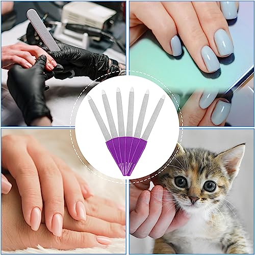 Nail Files for Natural Nails (6 PCs), Metal Nail Files Made of Stainless Steel with Sharp Pointed Tip Non Slip Handle, Double Sided Fingernail Files Sapphire Grit limas de uñas metálicas Color Purple