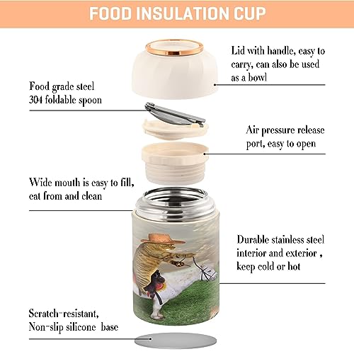 CUPADA Funny Cat Shepherd Food Jar, 3d White Horse Insulated Hot Food Jars Vacuum 17OZ with Folding Spoon for Work Trip Picnic Camping