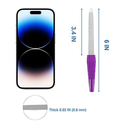 Nail Files for Natural Nails (6 PCs), Metal Nail Files Made of Stainless Steel with Sharp Pointed Tip Non Slip Handle, Double Sided Fingernail Files Sapphire Grit limas de uñas metálicas Color Purple