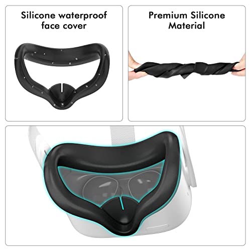 Controller Grips Cover for Oculus Quest 2, Anti-Leakage Silicone Face Cover for Oculus Quest 2, with Lens Protective Cover and VR Shell, Accessories Set 4-in-1 for Oculus Quest 2 (for Quest 2, Black)