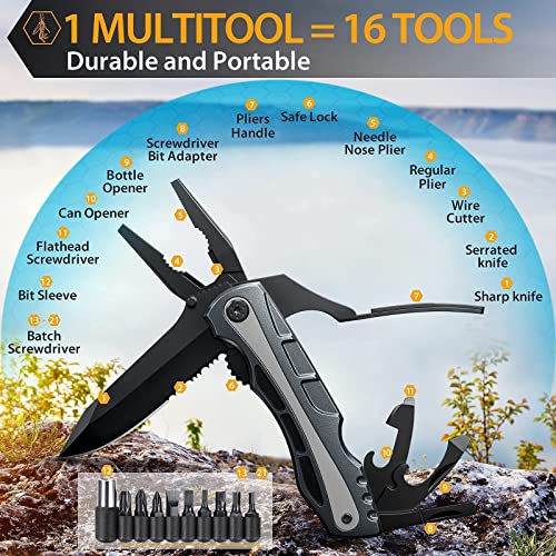 Gifts for Men Grill Scraper BBQ and Multitool 16 Tools Survival Kit - Christmas Stocking Stuffers Women Men