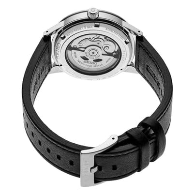 SEIKO Men's Grey Dial Black Leather Band Presage Automatic GMT Analog Watch