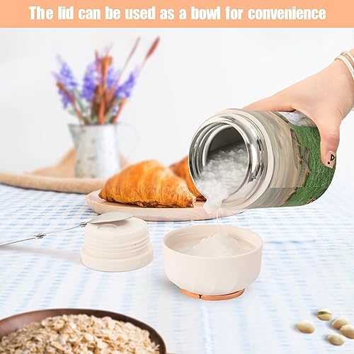 CUPADA Funny Cat Shepherd Food Jar, 3d White Horse Insulated Hot Food Jars Vacuum 17OZ with Folding Spoon for Work Trip Picnic Camping
