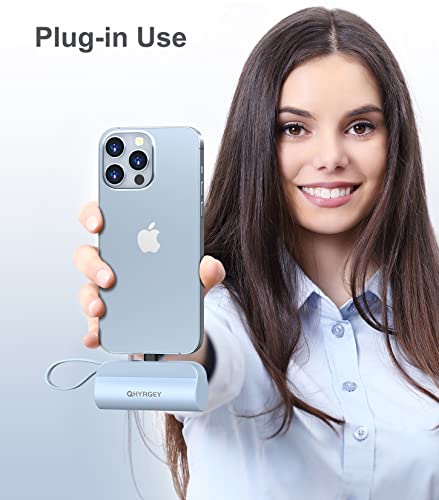 QHYRGEY Mini Portable Charger for iPhone, 5000mAh Fast Charging Power Bank with Built-in Cable & Phone Stand, Cute Battery Pack Compatible with for iPhone14/13/12/11/Pro/XS/XR/X/8/7/AirPods, Blue