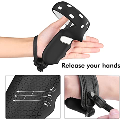 Controller Grips Cover for Oculus Quest 2, Anti-Leakage Silicone Face Cover for Oculus Quest 2, with Lens Protective Cover and VR Shell, Accessories Set 4-in-1 for Oculus Quest 2 (for Quest 2, Black)