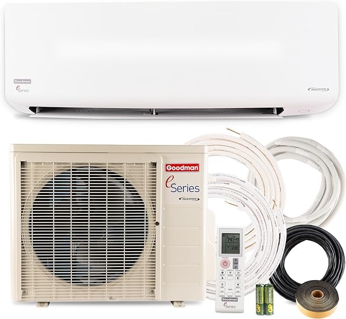 Goodman 12,000 BTU E-Series Wall Mounted Ductless Mini Split Heat Pump with 12,000 BTU Cooling Capacity, Up to 550 sq ft in Size, in White