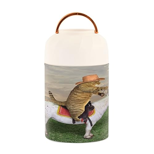 CUPADA Funny Cat Shepherd Food Jar, 3d White Horse Insulated Hot Food Jars Vacuum 17OZ with Folding Spoon for Work Trip Picnic Camping