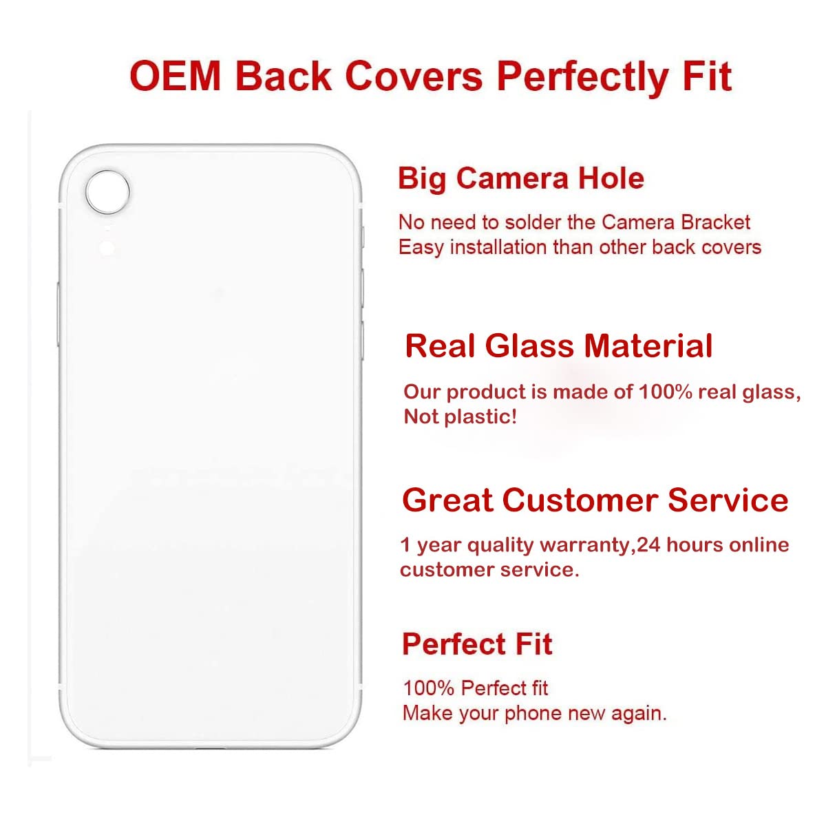 Perzework OEM Rear Back Glass Replacement for iPhone XR with Reparing Toolkit and Pre-Installed Adhesive White