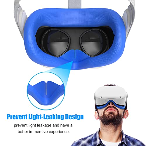 AMVR Face Cushion Pad Replacement for Oculus Quest 2, Silicone Face Cover for Meta Quest 2 Headset, Sweatproof Washable Lightproof Anti-Leakage VR Face Plate Mask Accessories (Blue, Only Cover)