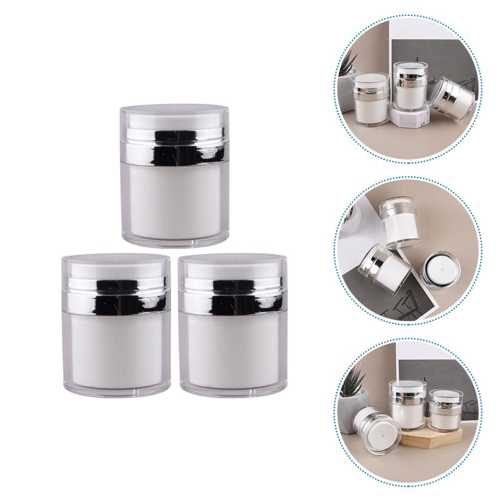 Uonlytech 3pcs Press Cream Jar Refillable Travel Jars Lotion Pump Bottle Airless Pump Jars Lotion Cosmetics Bottle Sunscreen Face Lotion Airless Sub Cream Jars Pp Empty Lotion